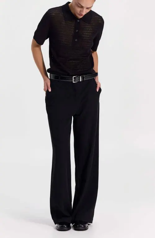 Ronen Chen Knit Polo Top With Open-stitch Texture - Black