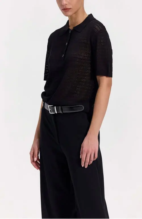 Ronen Chen Knit Polo Top With Open-stitch Texture - Black