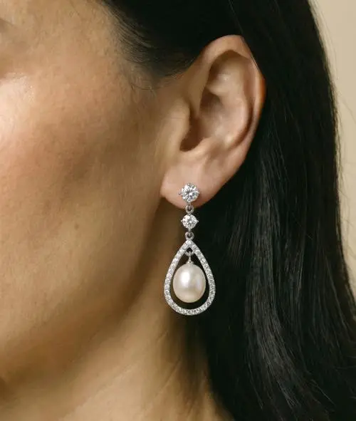 The Pearl Source White Freshwater Pearl Dazzle Earrings
