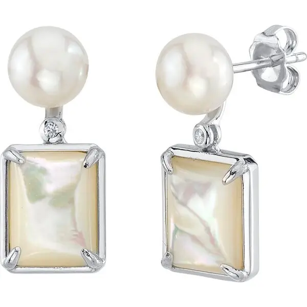 The Pearl Source White Freshwater Pearl & Mother Of Pearl Aubrey Earrings - Sterling Silver