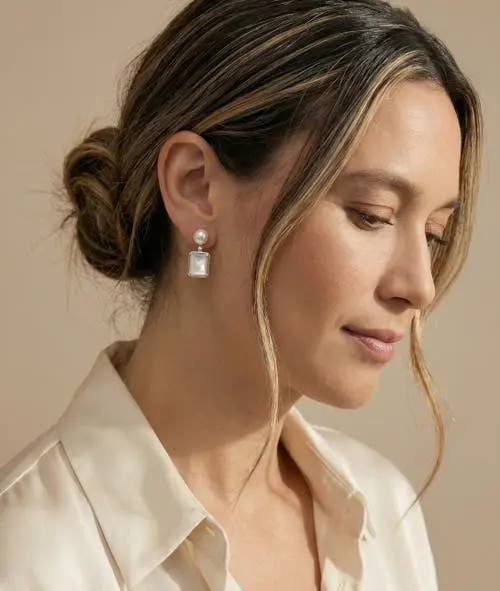 The Pearl Source White Freshwater Pearl & Mother Of Pearl Aubrey Earrings