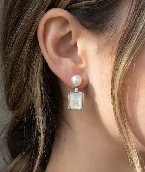 The Pearl Source White Freshwater Pearl & Mother Of Pearl Aubrey Earrings