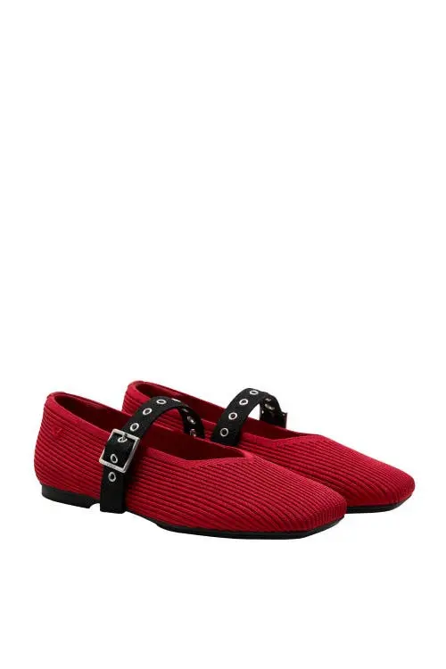 Vivaia Myriel Square-toe Ballet Flats Margot Mary Jane 3.0 - Ruby Red/black