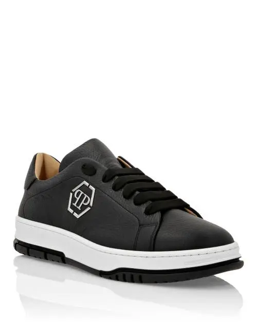 Philipp Plein Leather Lo-top Sneakers With Hexagon Detail - Black