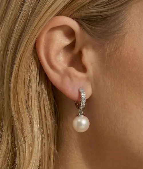 The Pearl Source Freshwater Pearl & Diamond Huggie Eileen Earrings