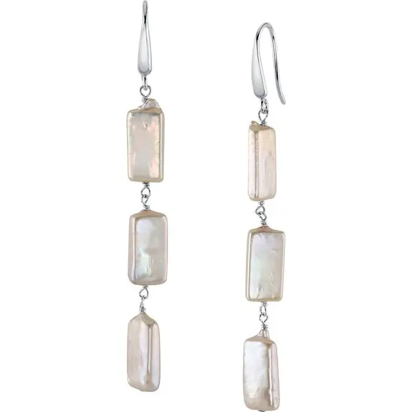 The Pearl Source Triple Drop Freshwater Baroque Pearl Earrings - Sterling Silver