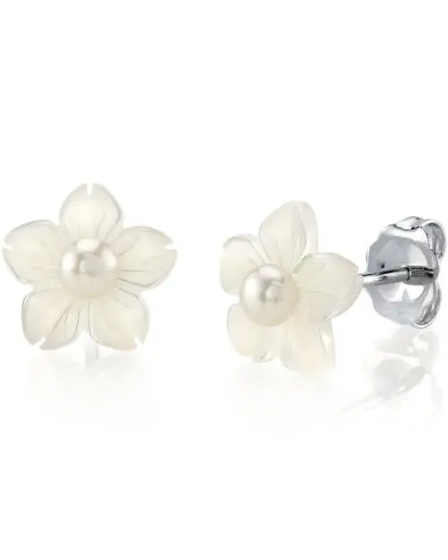 The Pearl Source Mother Of Pearl Flower Stud Earrings - Sterling Silver