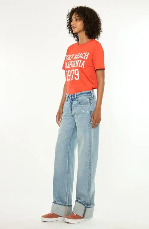 KANCAN Rebel 90's Low Rise Loose Baggy Jeans With Distressed Details And Cuffed Hem