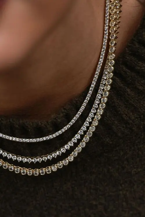 BEADS BY TARA 14k Plated Brass Tennis Necklace With White Topaz