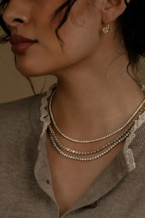 BEADS BY TARA 14k Plated Brass Tennis Necklace With White Topaz