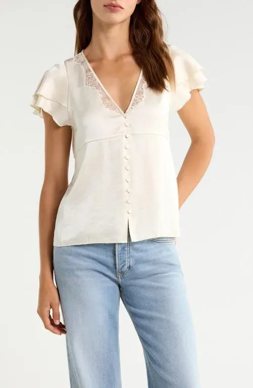 Citizens Of Humanity Lola Flutter Sleeve Lace Satin Top - Cream