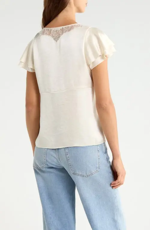 Citizens Of Humanity Lola Flutter Sleeve Lace Satin Top - Cream