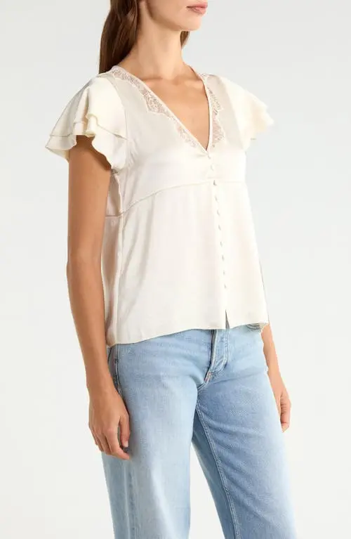 Citizens Of Humanity Lola Flutter Sleeve Lace Satin Top - Cream