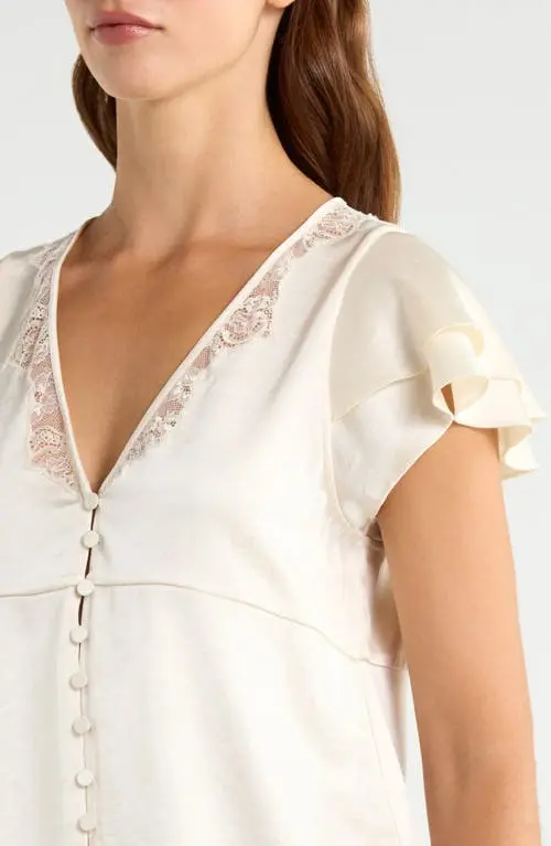 Citizens Of Humanity Lola Flutter Sleeve Lace Satin Top - Cream