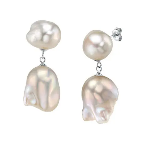 The Pearl Source White Freshwater Baroque Pearl Earrings - Sterling Silver