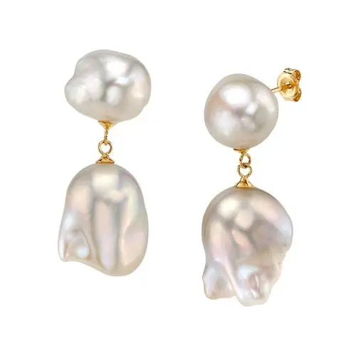 The Pearl Source White Freshwater Baroque Pearl Glory Earrings - Yellow Gold Fill