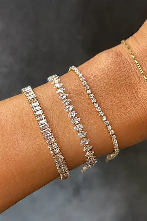 BEADS BY TARA Bellini Emerald Cut Tennis Bracelet In 14k Plated Brass With White Topaz