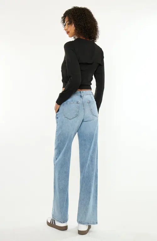 KANCAN Skyline High Rise Wide Leg Jeans With Studded Scalloped Edges