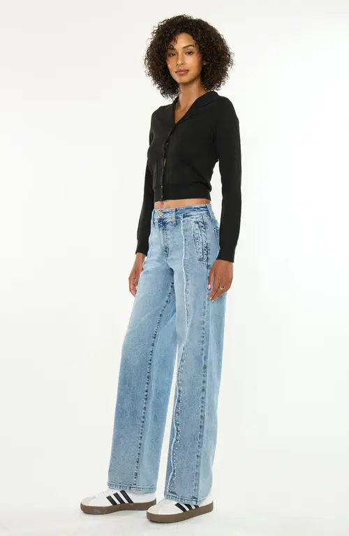 KANCAN Skyline High Rise Wide Leg Jeans With Studded Scalloped Edges