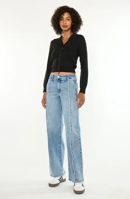 KANCAN Skyline High Rise Wide Leg Jeans With Studded Scalloped Edges