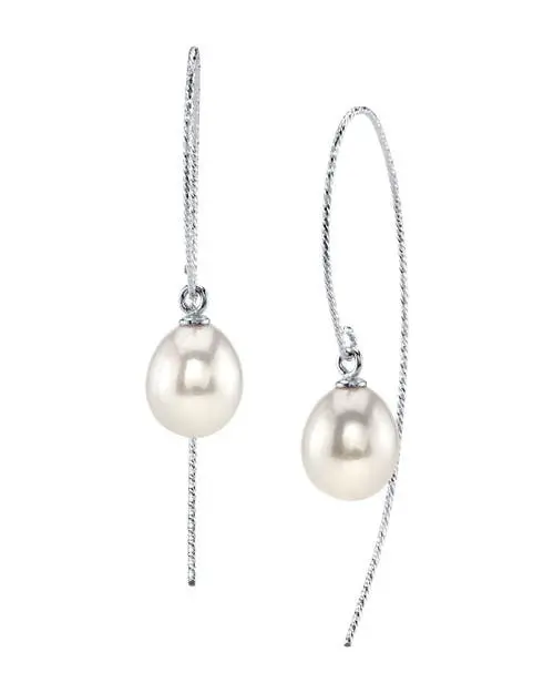 The Pearl Source White Freshwater Pearl Drop Earrings - Sterling Silver