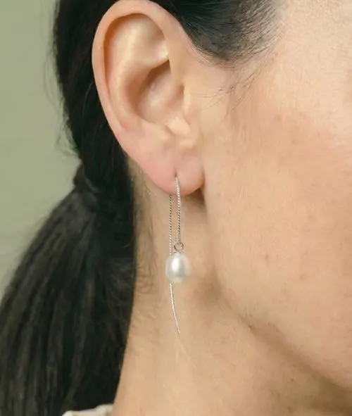 The Pearl Source White Freshwater Pearl Drop Earrings - Sterling Silver