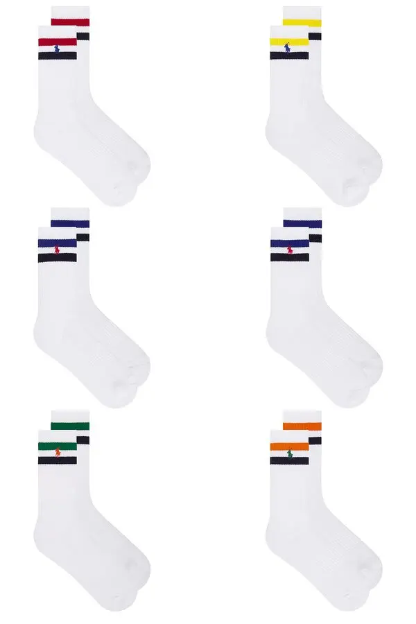 Polo Ralph Lauren Core Stripes Crew Socks 6-pack In White - Whast