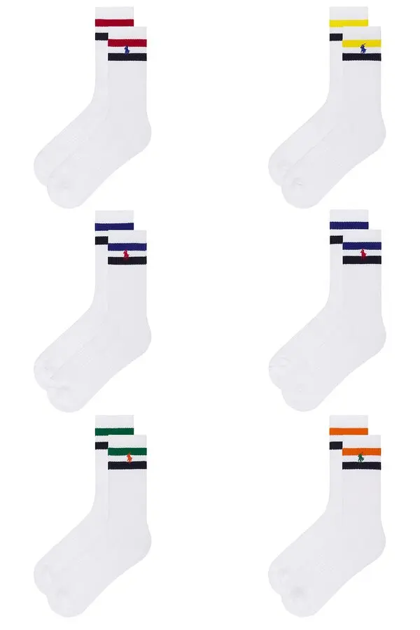 Polo Ralph Lauren Six-pack Crew Socks With Striped Cuffs