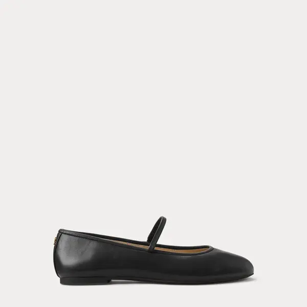 Ralph Lauren Jayna Nappa Leather Mary Jane Flat - Black