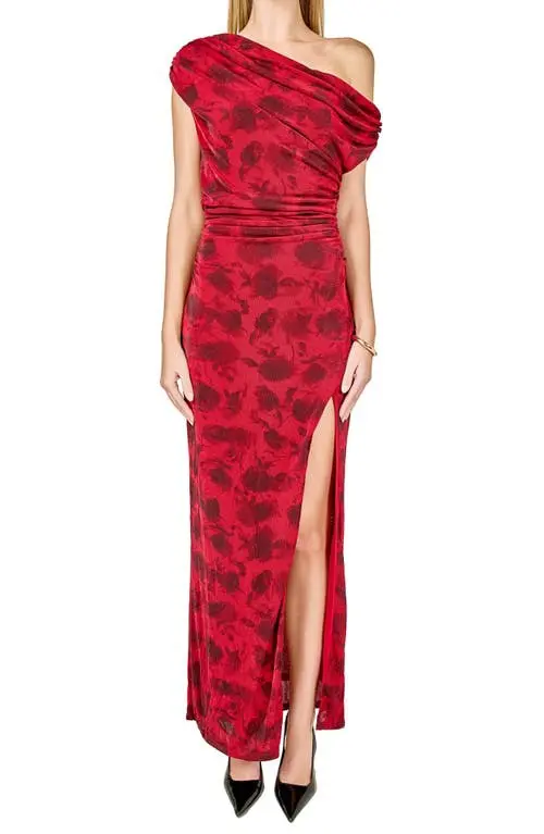 Endless Rose Floral Mesh One-shoulder Maxi Dress - Red