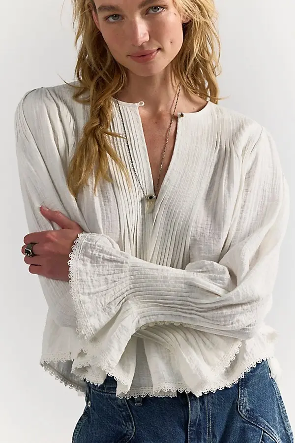 Free People Thousand Pintucks Blouse - Ivory