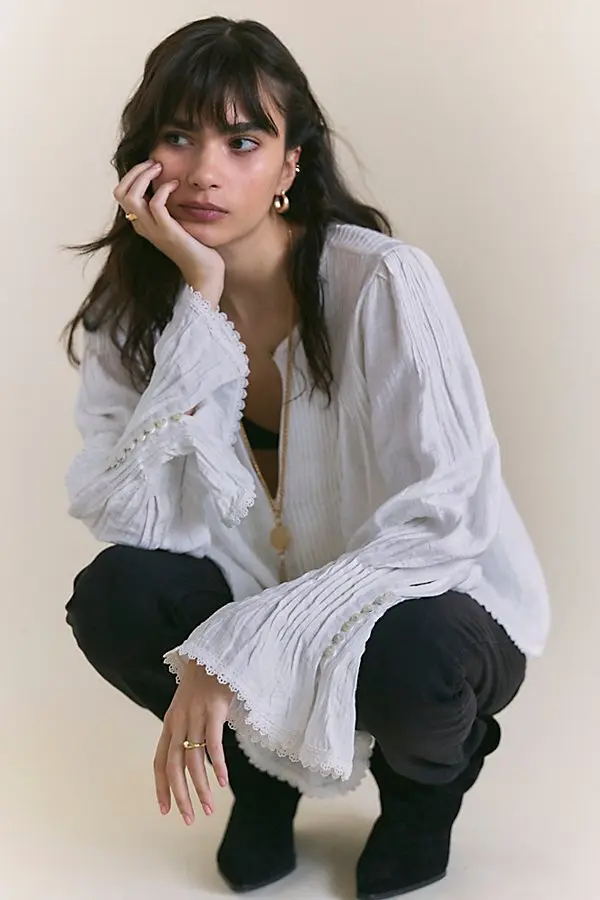 Free People Thousand Pintucks Blouse - Ivory