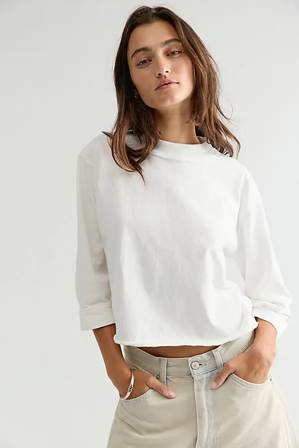 Free People We The Free Gracie Cropped Crew Neck Top - Clean Ivory