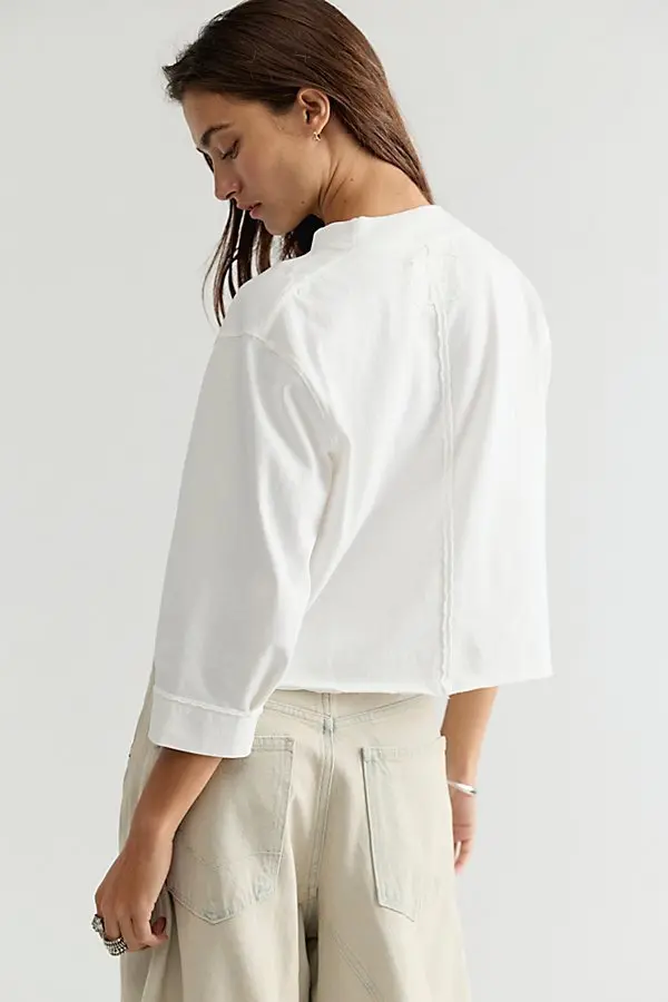 Free People We The Free Gracie Cropped Crew Neck Top - Clean Ivory