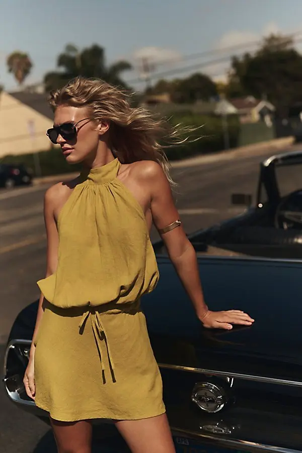 Free People Sandshell Linen Drea Mini Dress - Acid Moss