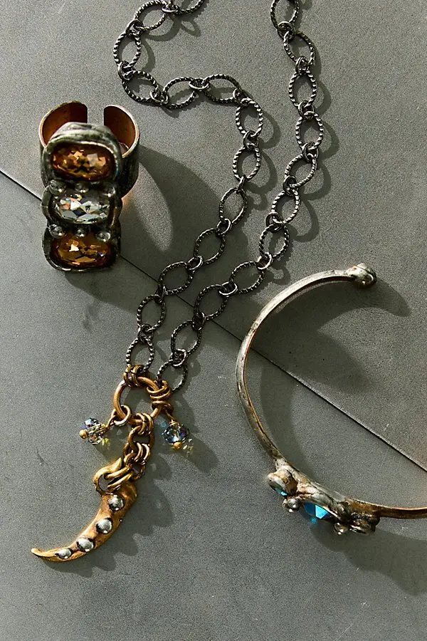 MIKAL WINN Dark Anthem Necklace With Swarovski Crystals - Gold