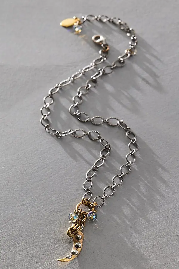 MIKAL WINN Dark Anthem Necklace With Swarovski Crystals - Gold