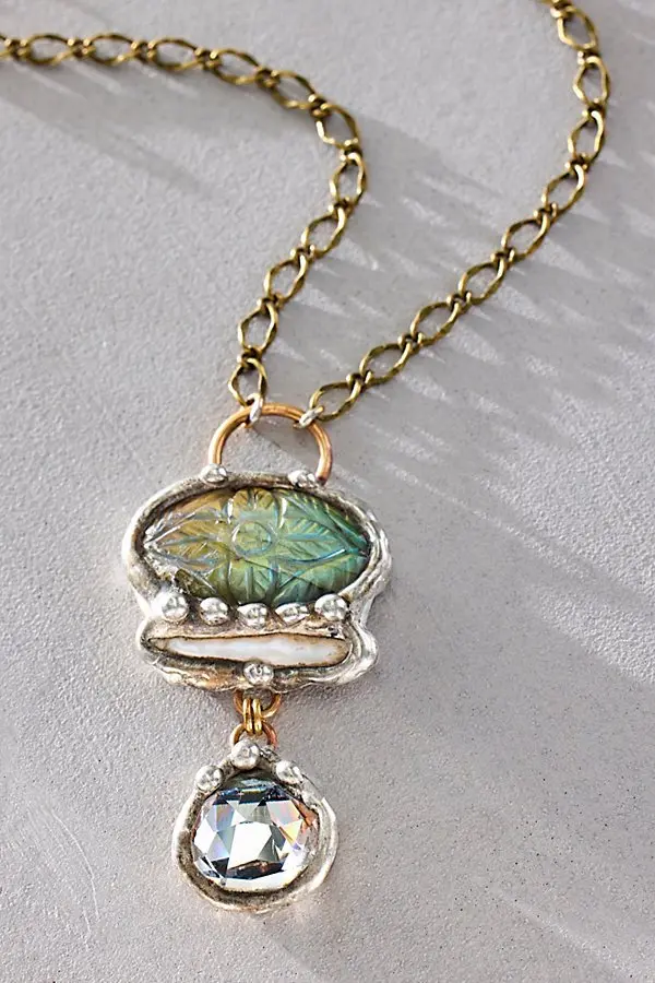 MIKAL WINN Carved Stone & Drop Necklace