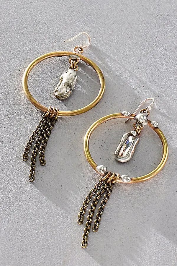 MIKAL WINN Drop Hoop Earrings With And Brass Fringe