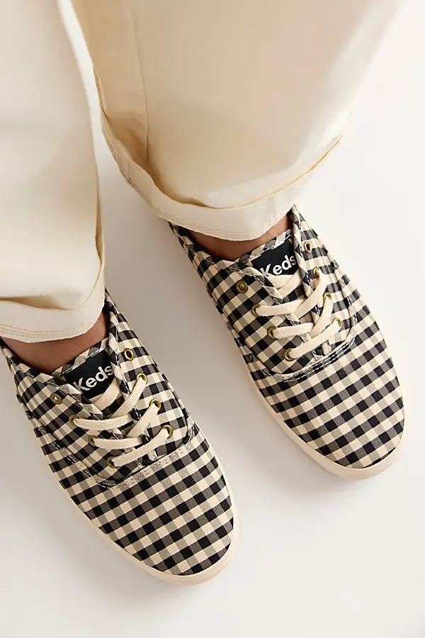 KEDS Champion Buffalo Plaid Lace-up Sneakers - Black/parchment