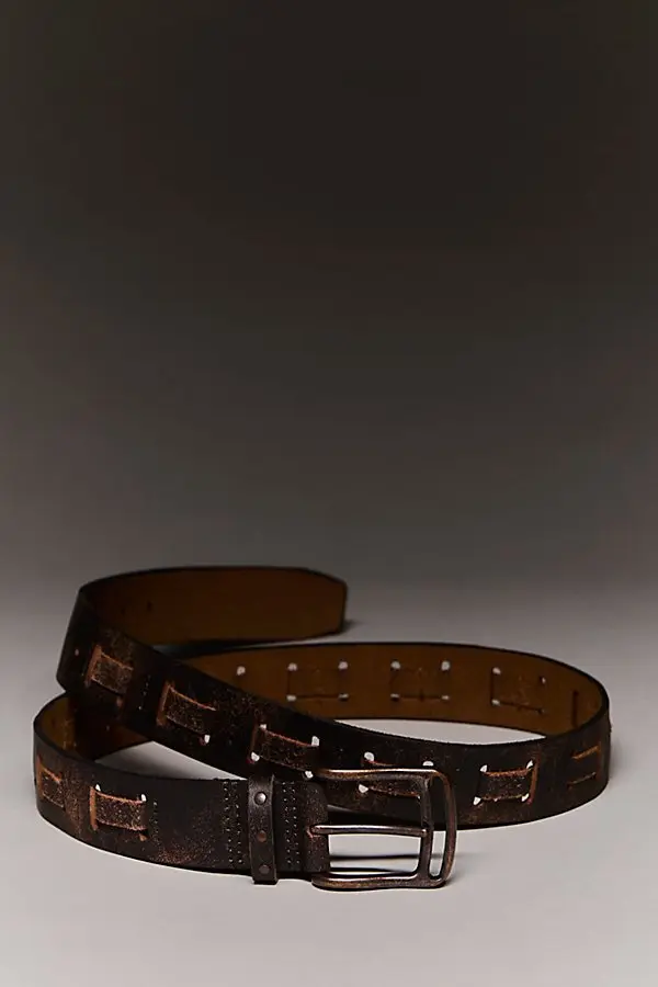 Free People We The Free Distressed Leather Belt With Metal Buckle - Black