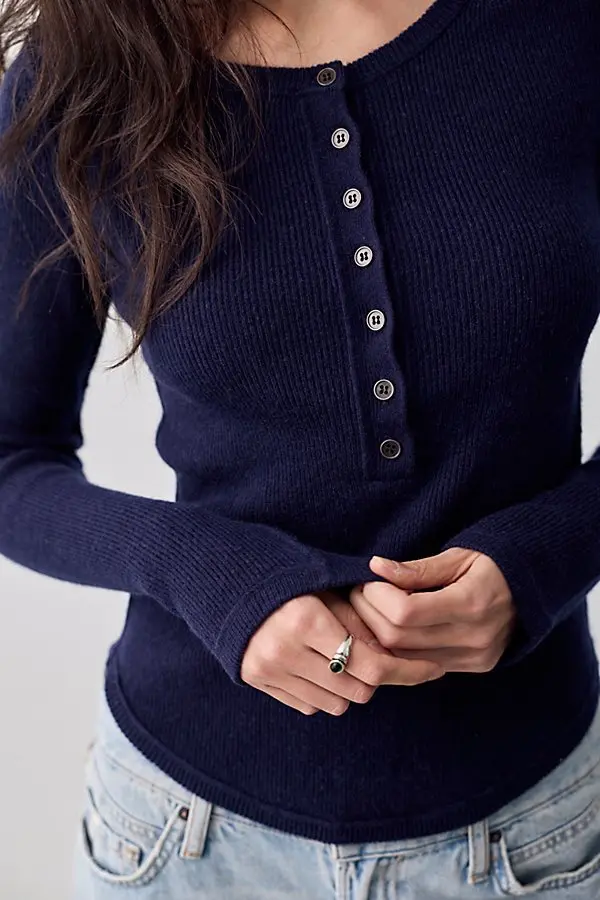 Free People We The Free Solid Cashmere Henley - Shark