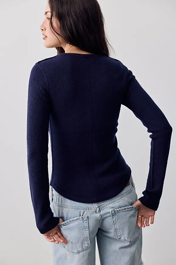 Free People We The Free Hudson Solid Cashmere Henley - Shark