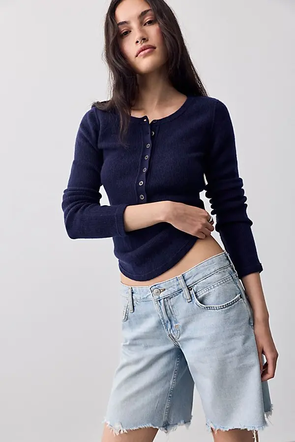Free People We The Free Hudson Solid Cashmere Henley - Shark