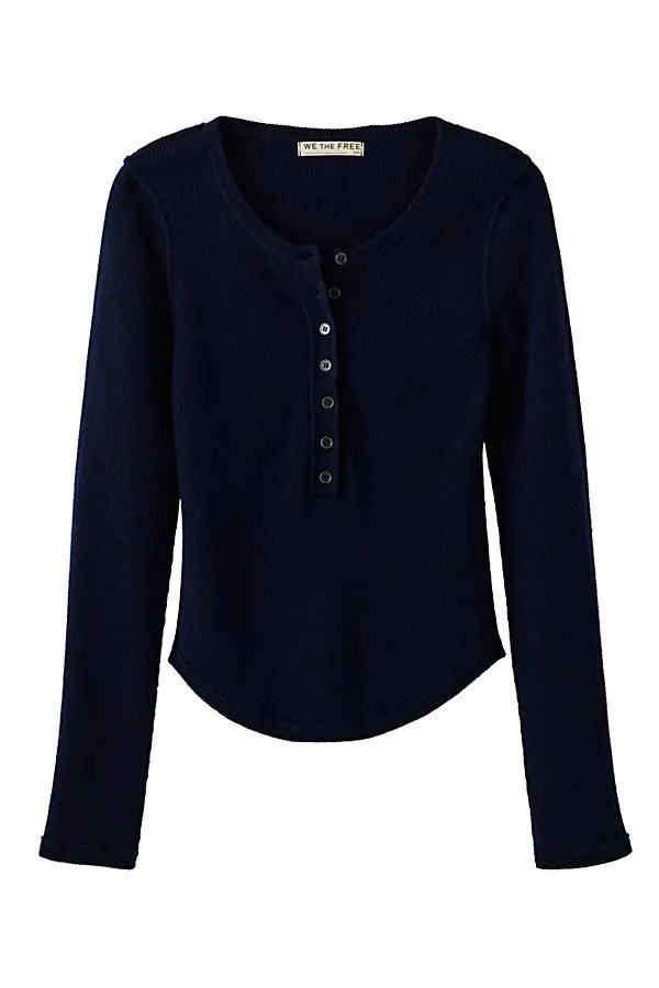 Free People We The Free Hudson Solid Cashmere Henley - Shark