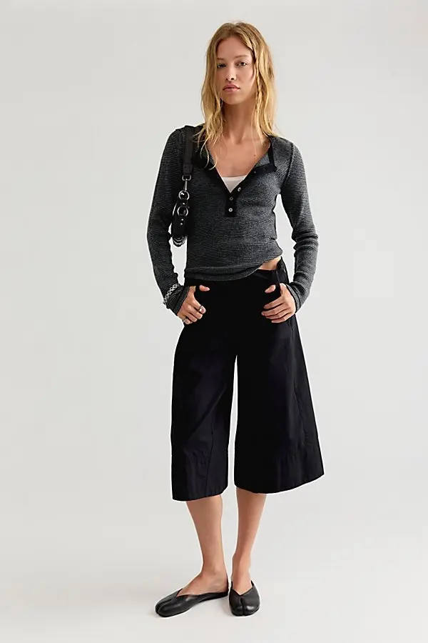 Free People We The Free Hudson Henley - Charcoal Combo
