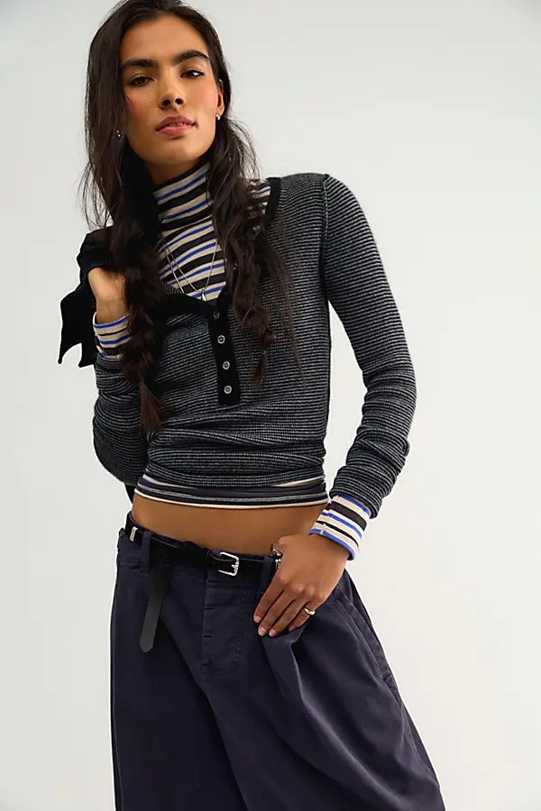 Free People We The Free Hudson Henley - Charcoal Combo