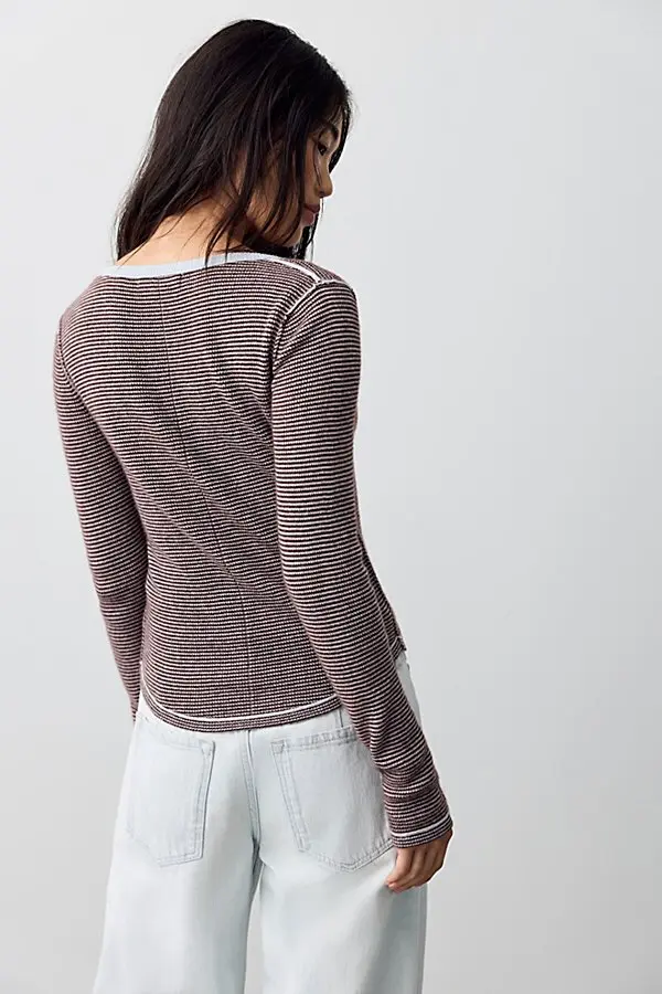 Free People We The Free Hudson Striped Cashmere Henley - Pale Blue Combo