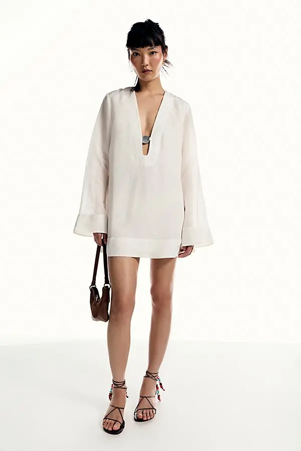 Shona Joy Paloma Plunge Long-sleeve Mini Dress