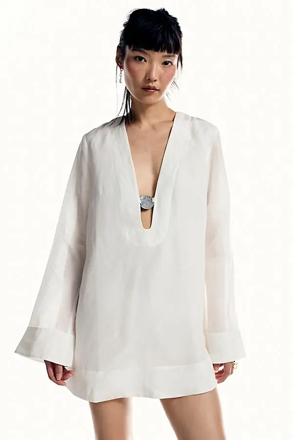 Shona Joy Paloma Plunge Long-sleeve Mini Dress
